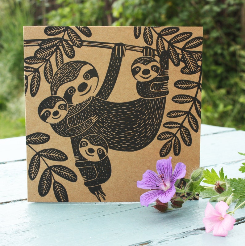 Daddy Sloth Sloth Linocut Card Original Linoprint - Etsy
