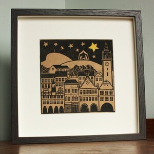 Linocut Christmas Card - Nativity Scene - Old Architecture - Kat ...