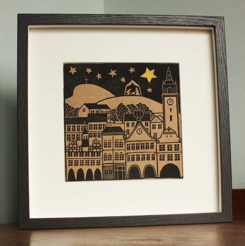 Linocut Christmas Card Nativity Scene Old Architecture - Etsy