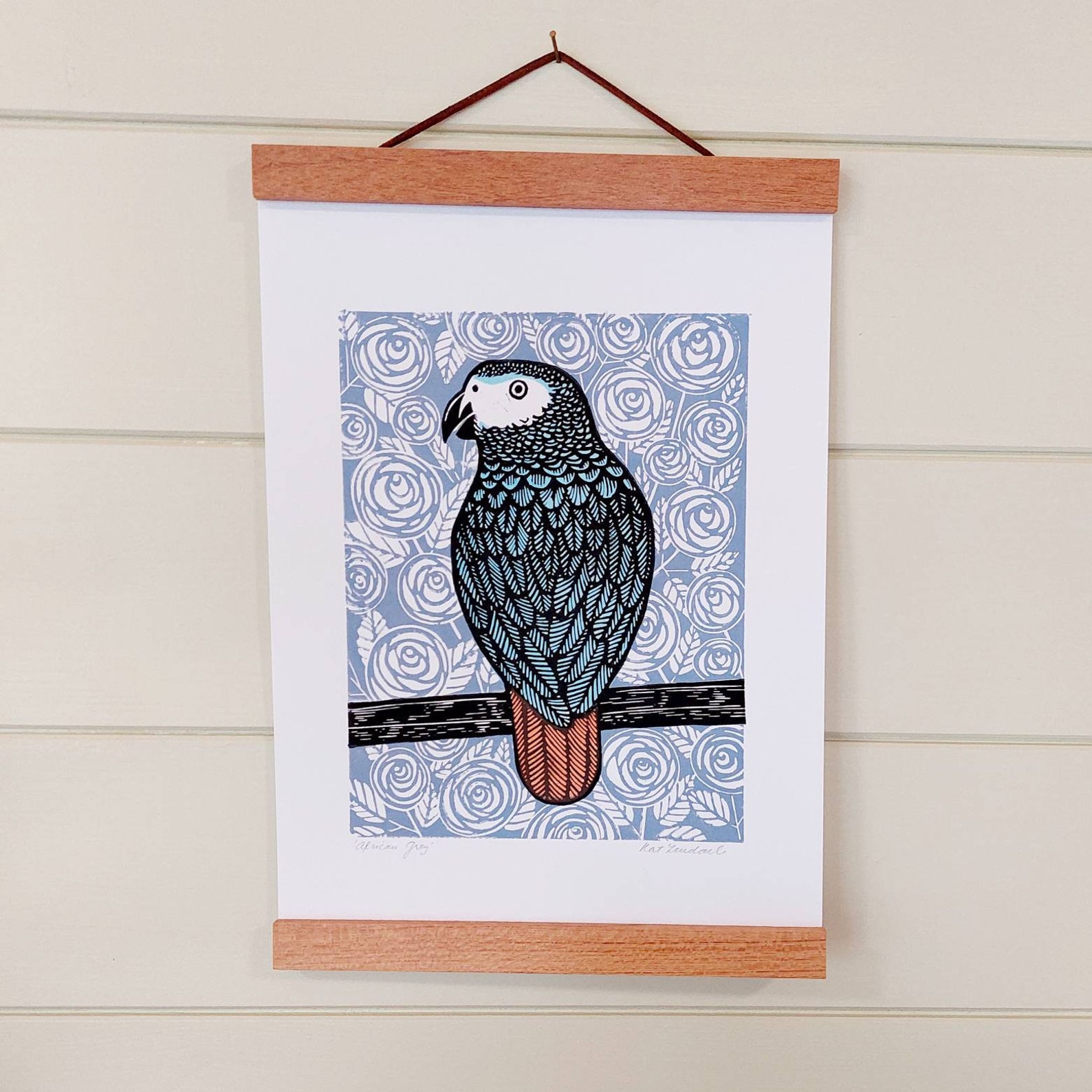 Linocut Print - Grey Parrot Linocut Print - Gift for Her - Gift for Him ...