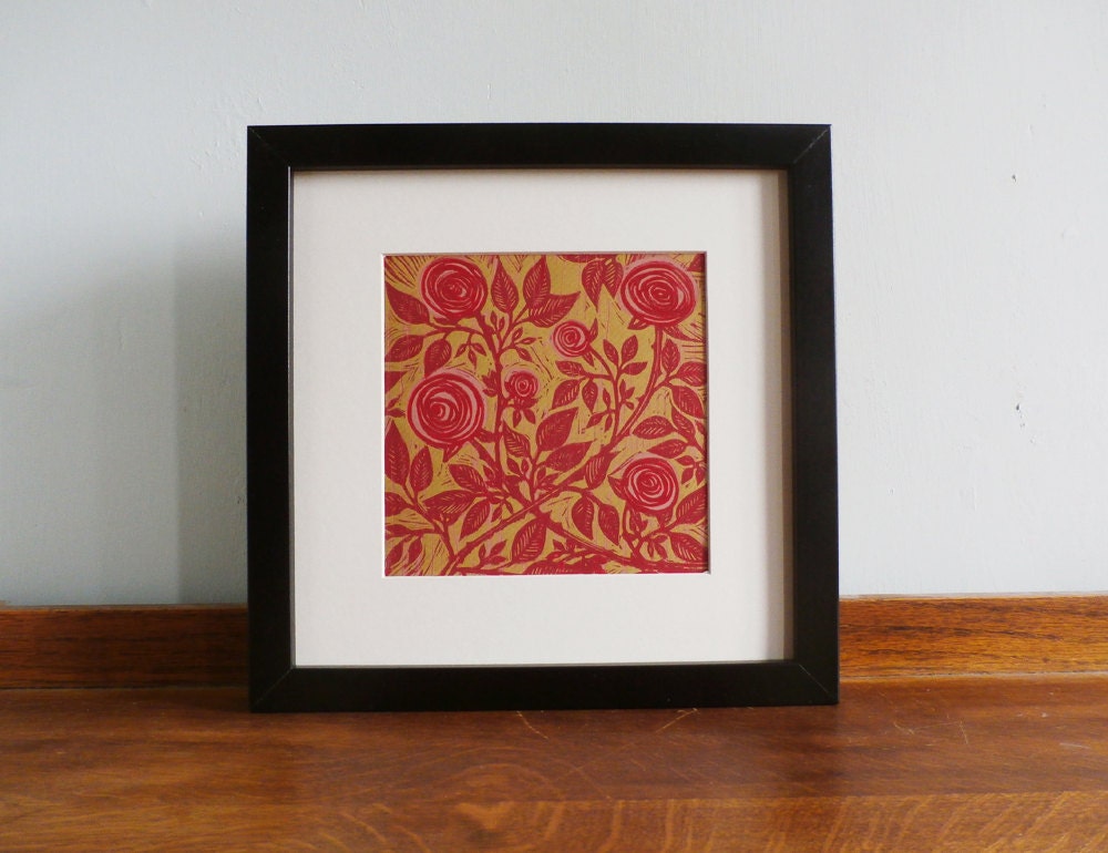 Roses Linocut Print Floral Linocut Mothers Day Hand Printed - Etsy