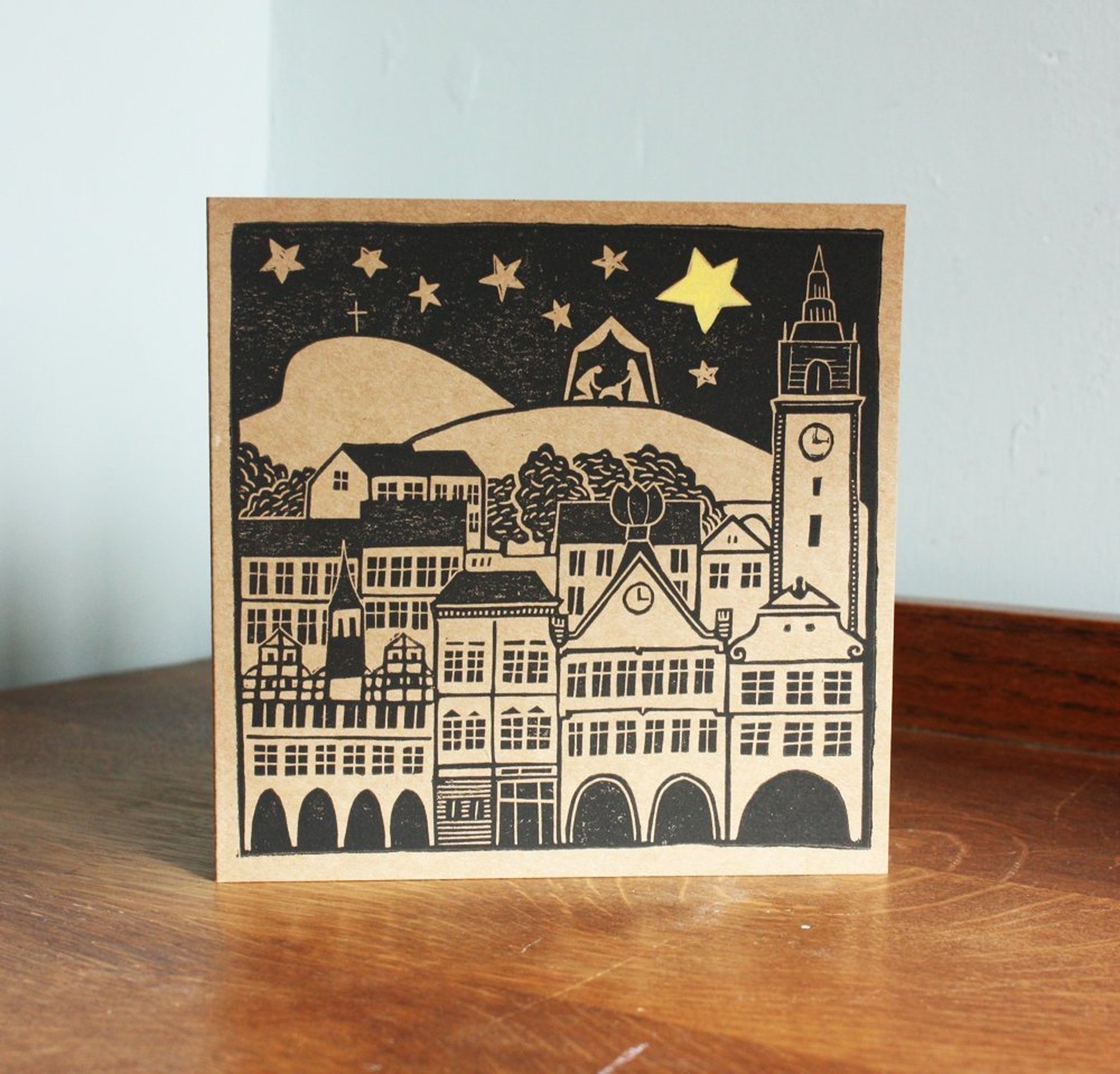 Linocut Christmas Card Nativity Scene Old Architecture - Etsy