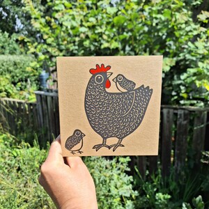 Chicken Linocut Print Greeting Card, Hand Printed Linoprint, Kat ...