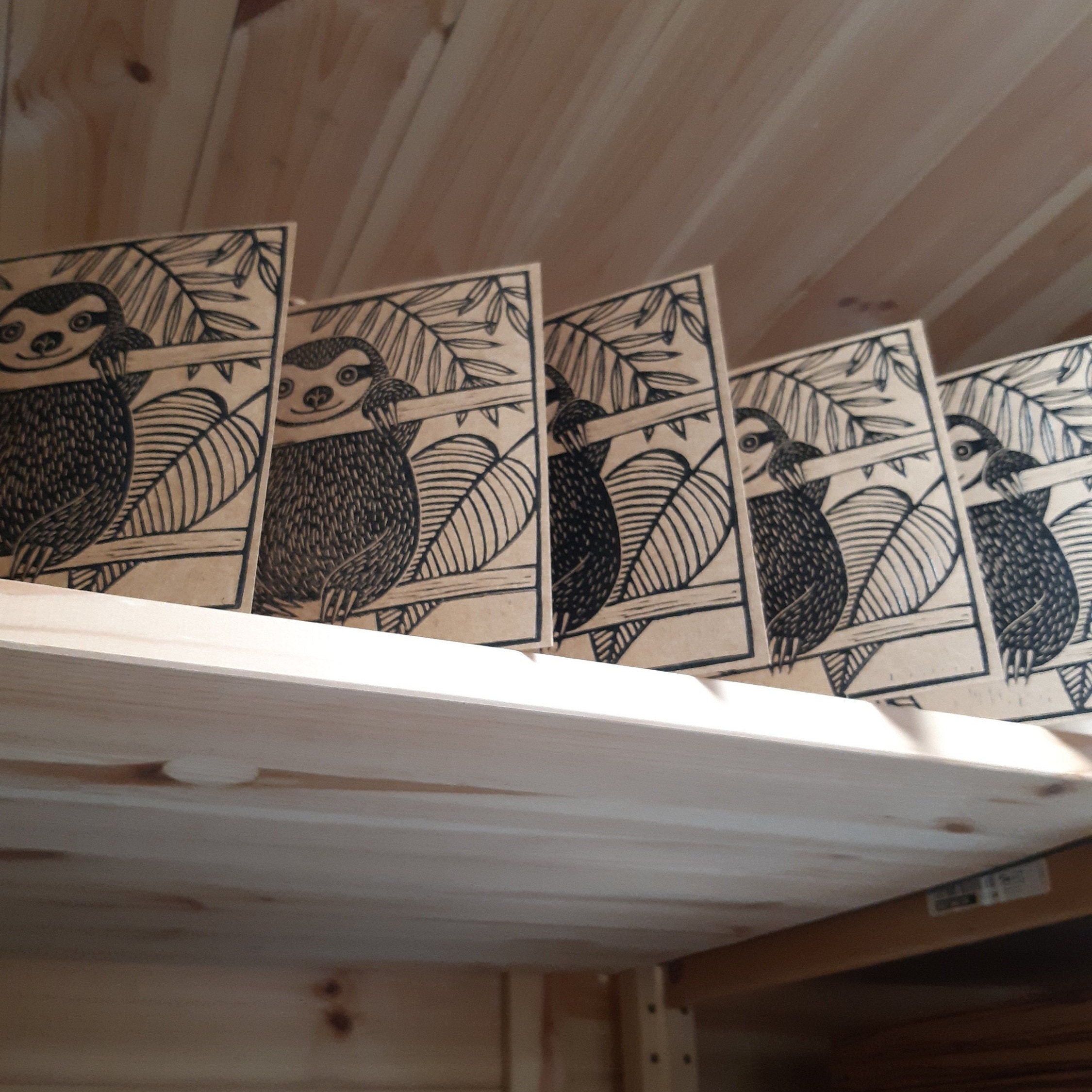 Sloth Linocut Print, Sloth Greeting Card, Hand Printed Linocut Card ...