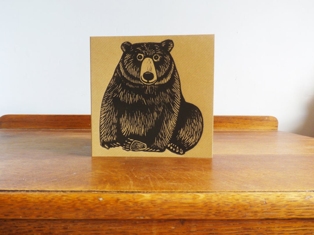 Bear Linocut - Hand Printed Linocut Card - Kat Lendacka - Linoprint ...