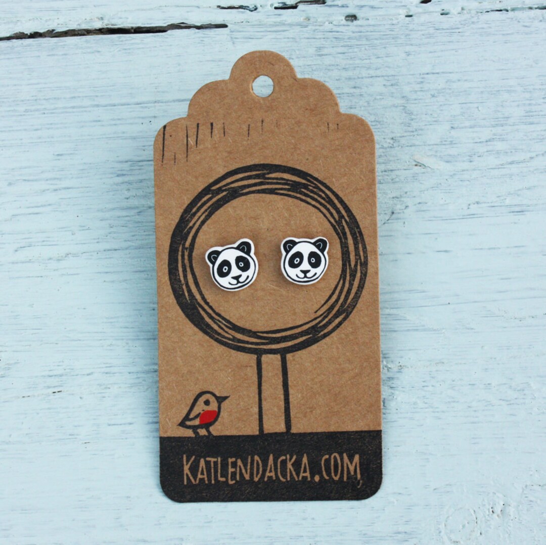 Panda Earrings - Panda Jewelry - Panda Jewellery - Linocut - Kat ...