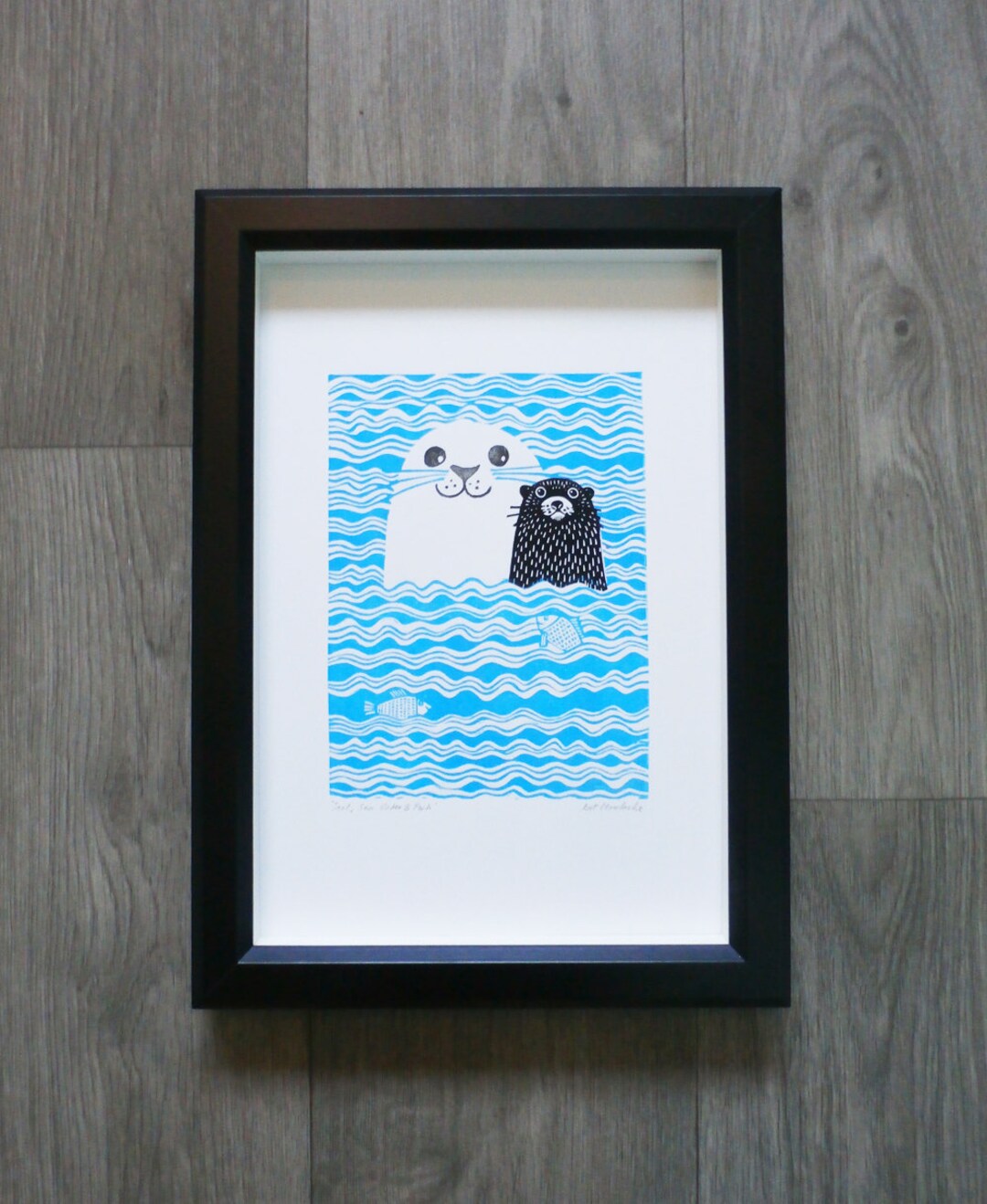 Seal Linocut Print - Sea Otter Linoprint - Fish - Open Edition Linocut ...