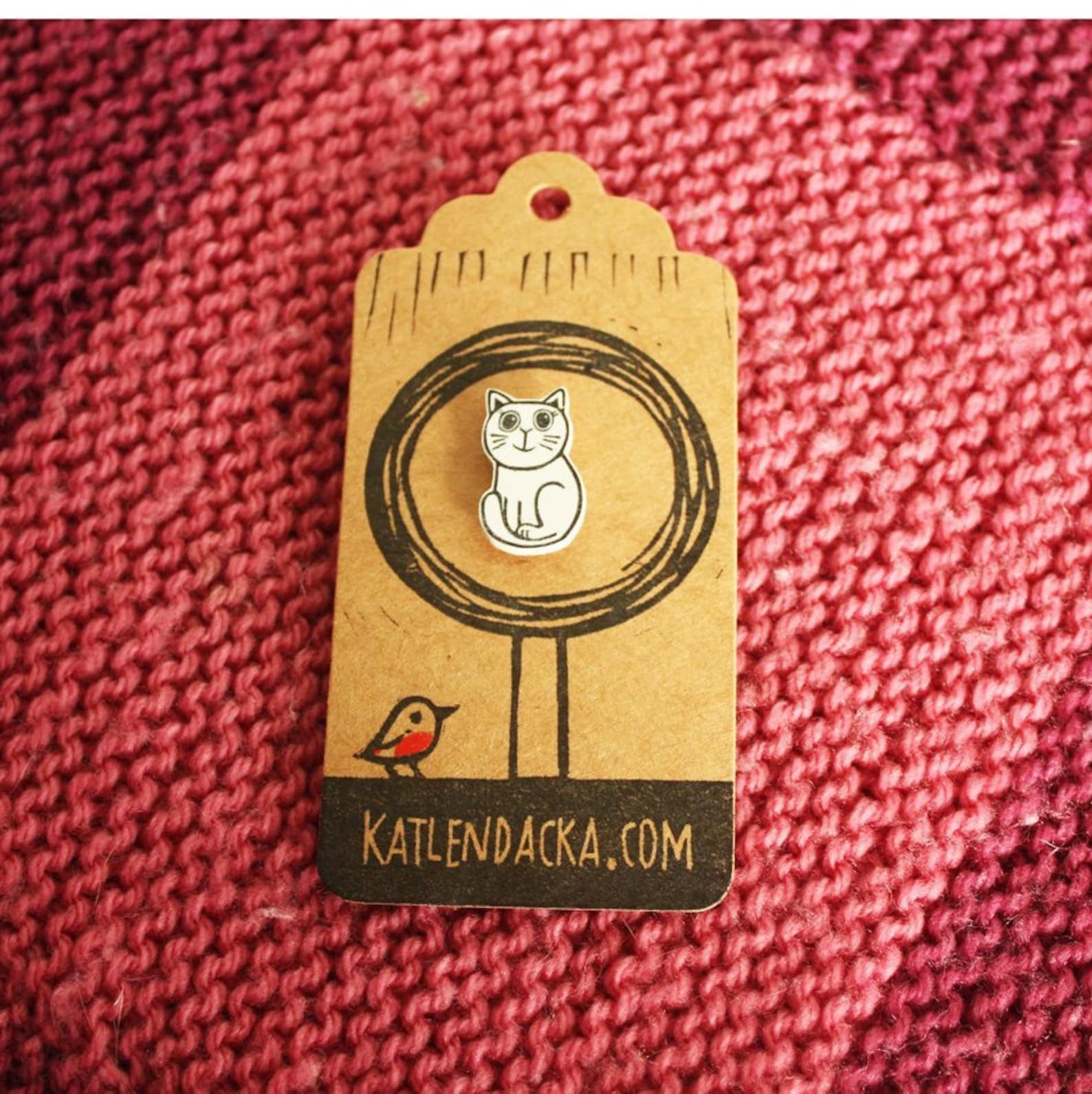 Cat Pin Cat Badge Linocut Shrink Plastic Pin Shrink Plastic | Etsy