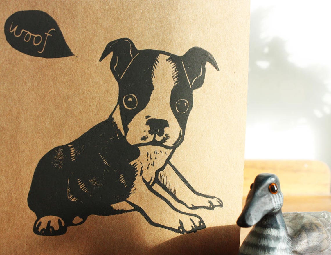 Boston Terrier Linocut Print Dog Linocut Card Original Hand - Etsy