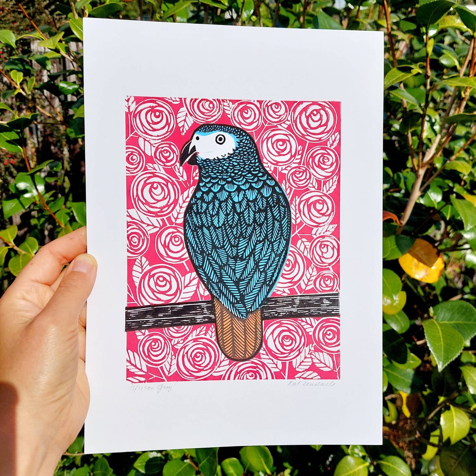 Linocut Print - Grey Parrot Linocut Print - Gift for Her - Gift for Him ...
