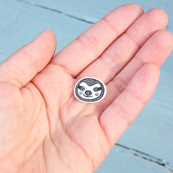 Sloth Pin Sloth Badge Jewelry Sloth Jewellery Linocut | Etsy UK
