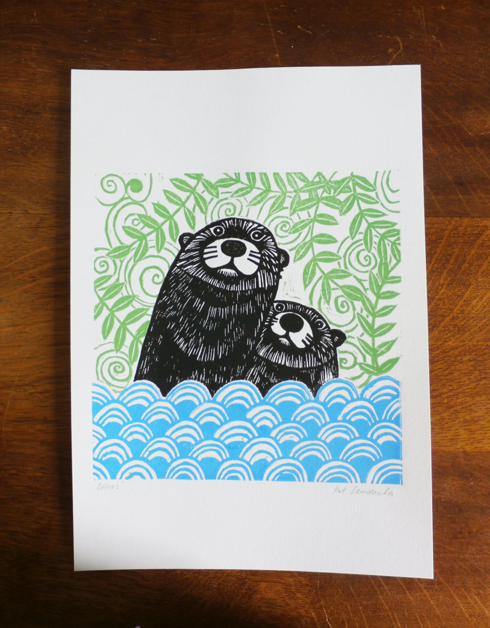 Otters Linocut Print Otter Linoprint Otters Art Print Kat - Etsy