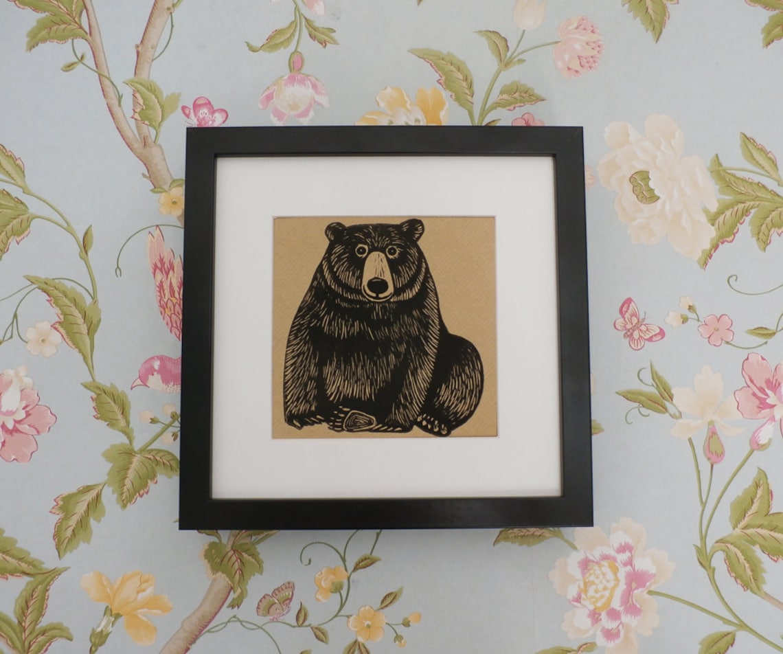 Bear Linocut Print, Bear Linoprint Card, Lino Print, Kat Lendacka - Etsy