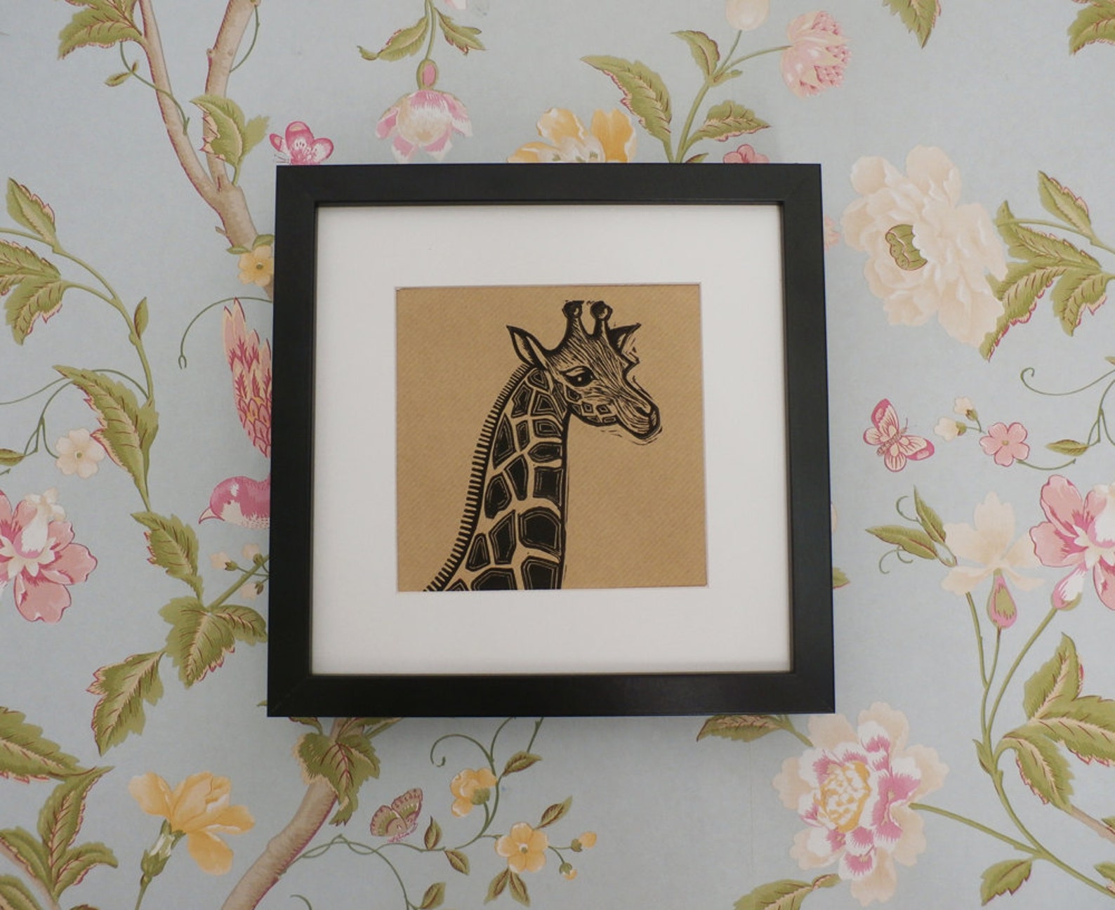 Linocut Print - Giraffe Linocut - Linocut Card - Hand Printed - Blank ...