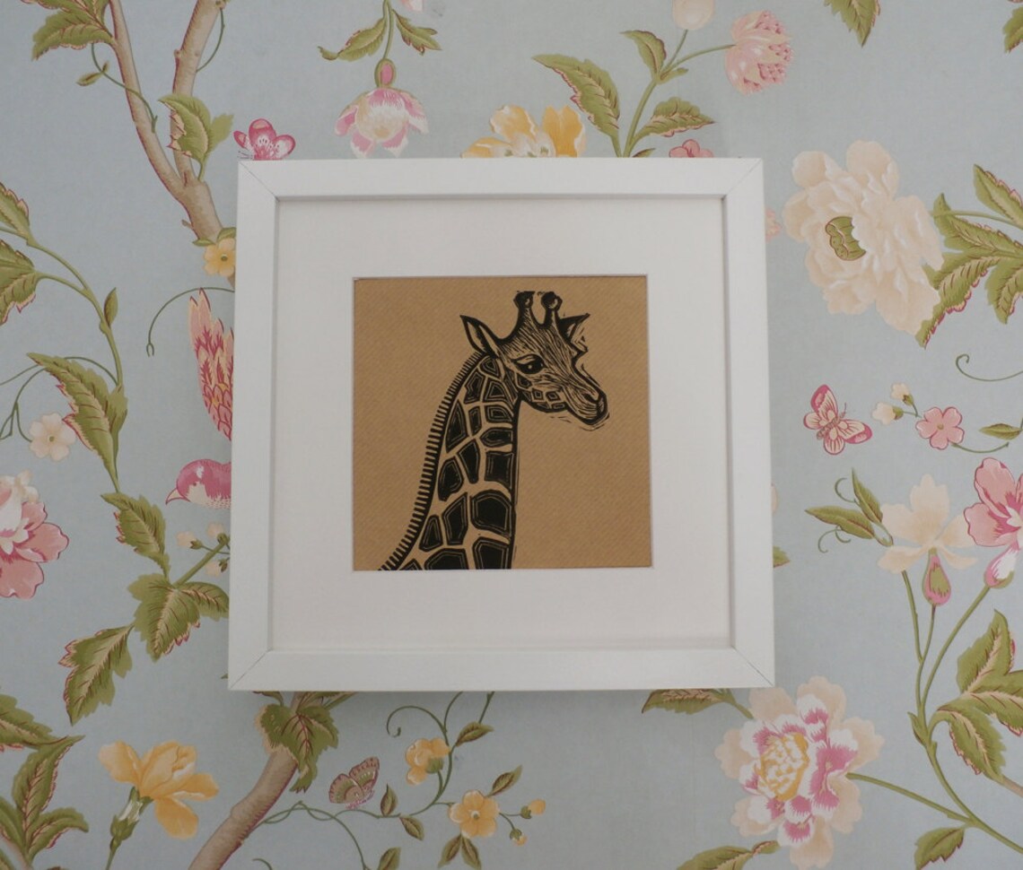 Linocut Print - Giraffe Linocut - Linocut Card - Hand Printed - Blank ...