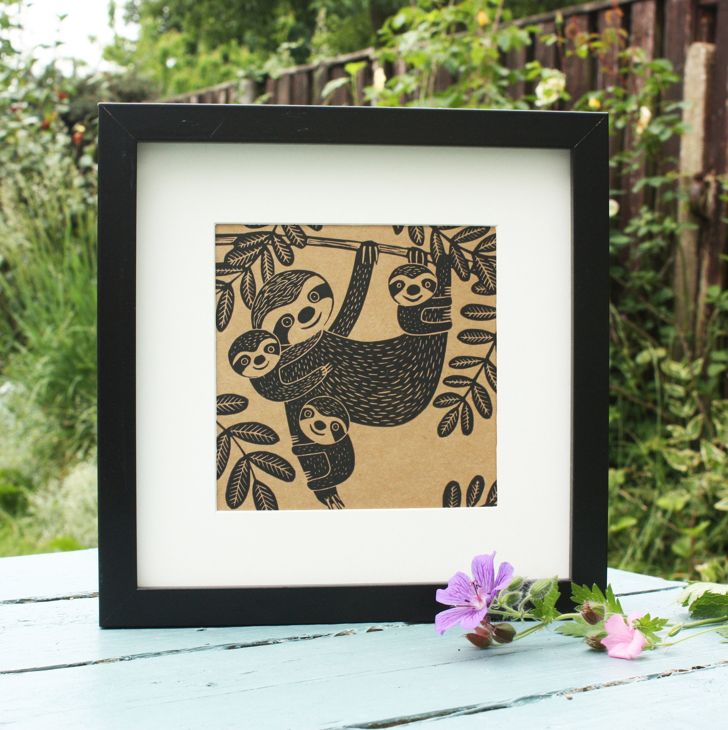 Daddy Sloth Sloth Linocut Card Original Linoprint - Etsy