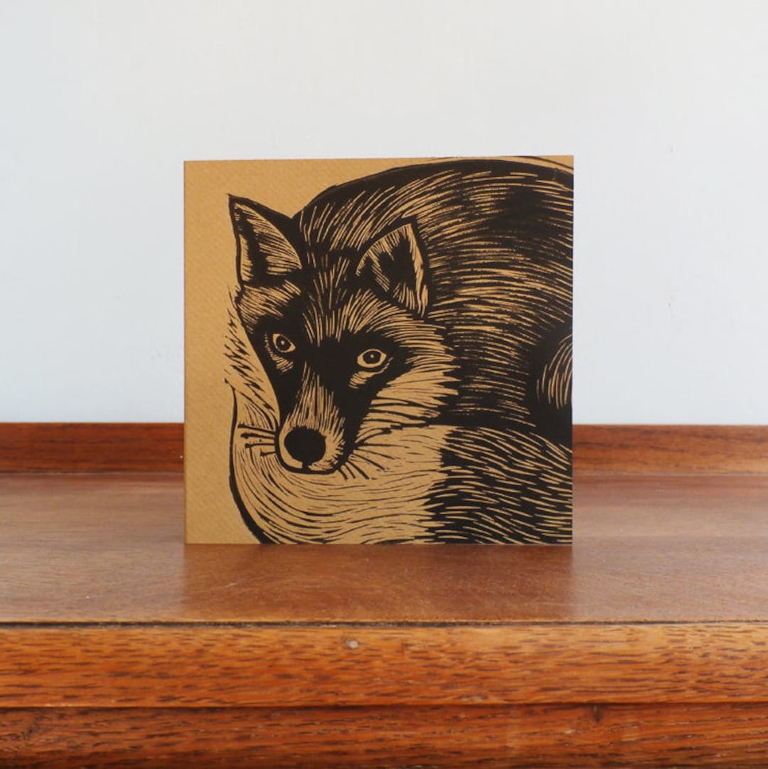 Fox Linocut Print, Fox Linocut Print Card, Hand Printed, Fox Linoprint ...