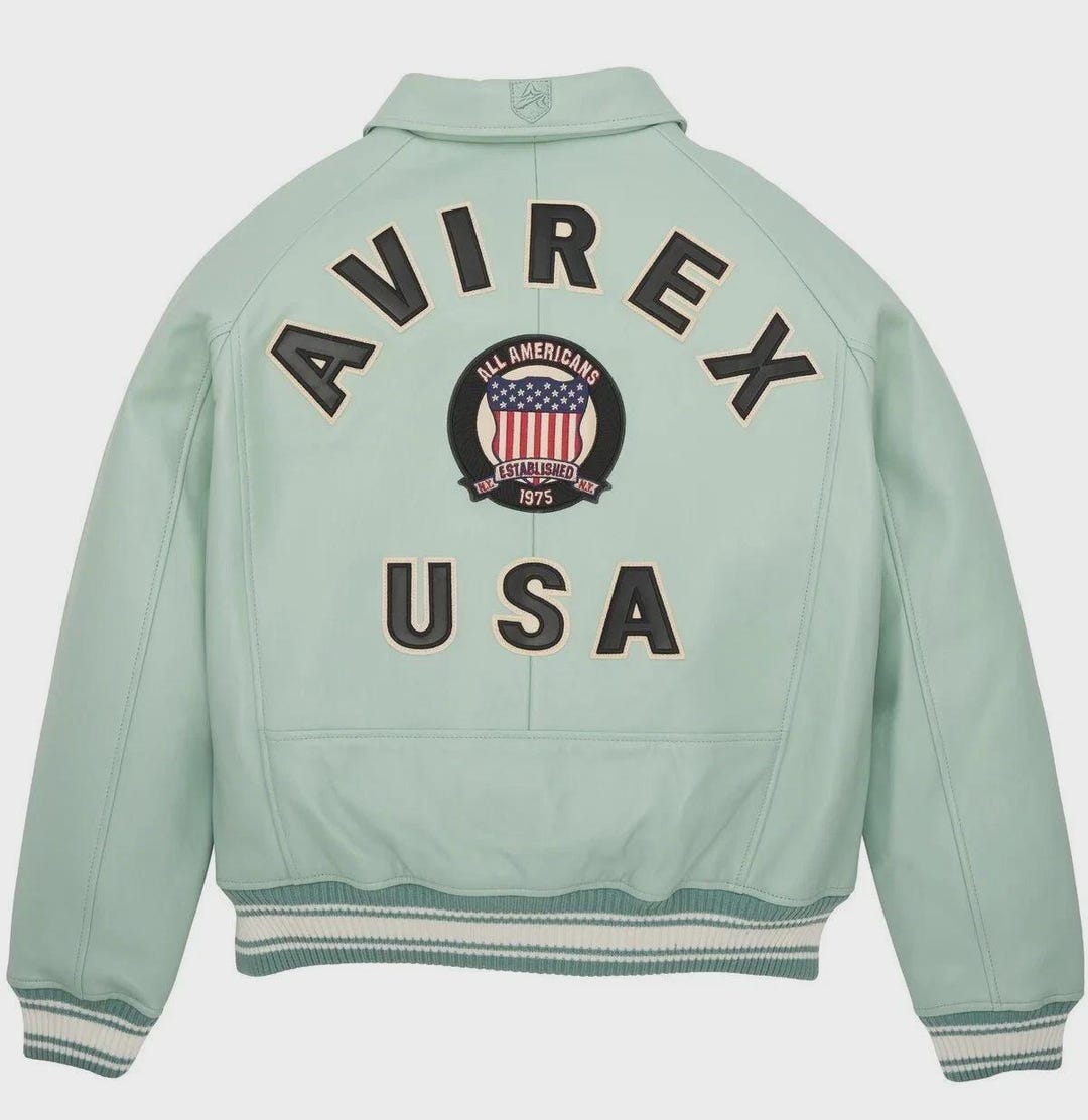Handmade Men’s Avirex USA Sea Green Jacket | Genuine Cowhide Leather ...