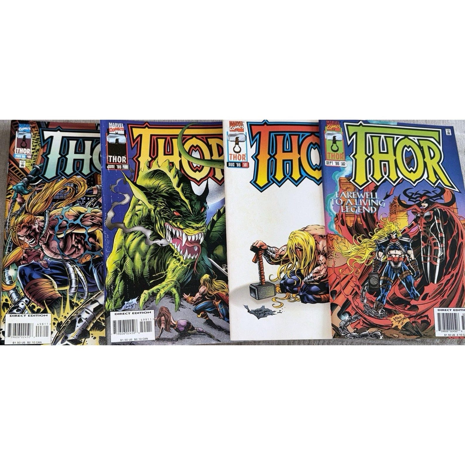 Thor Comic Lot #498 #499 #501 #502 Marvel 90s Direct Edition Set of 4 ...