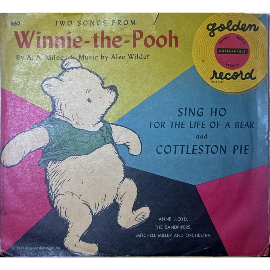 VTG Winnie the Pooh Golden Record R62 Sing Ho Cottleston Pie Yellow ...