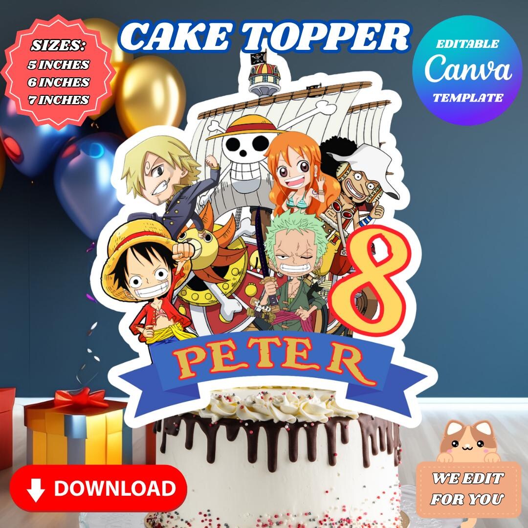 One Piece Cake Topper, Personalized Birthday Template (digital Download ...