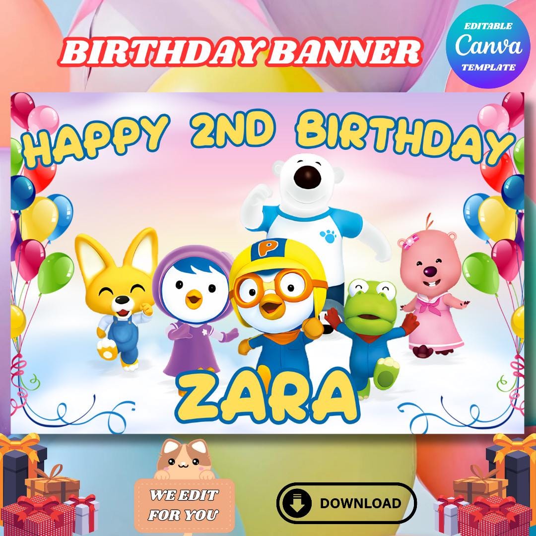 Pororo Birthday Banner Pororo Instant Download Pororo Design Pororo ...
