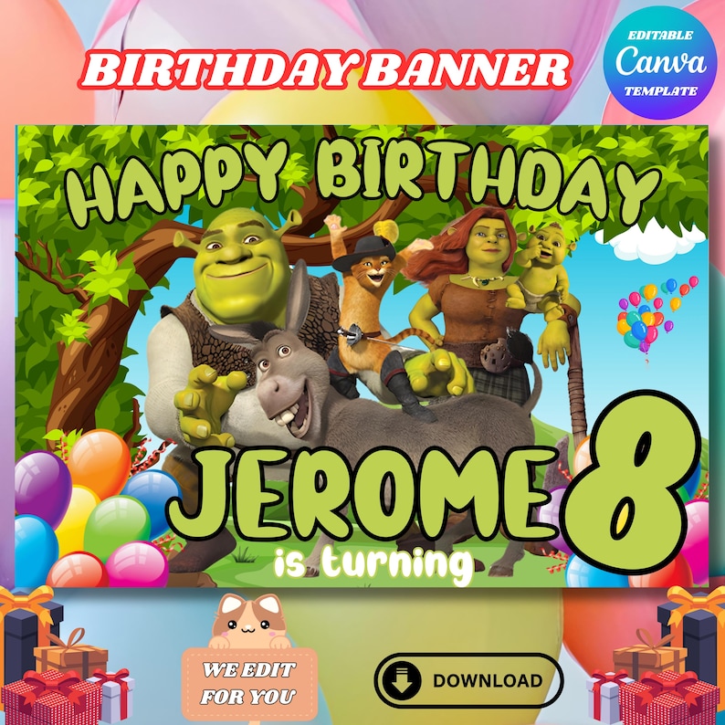 Shrek Birthday Banner, Personalized Party Decor (digital Download) - Etsy