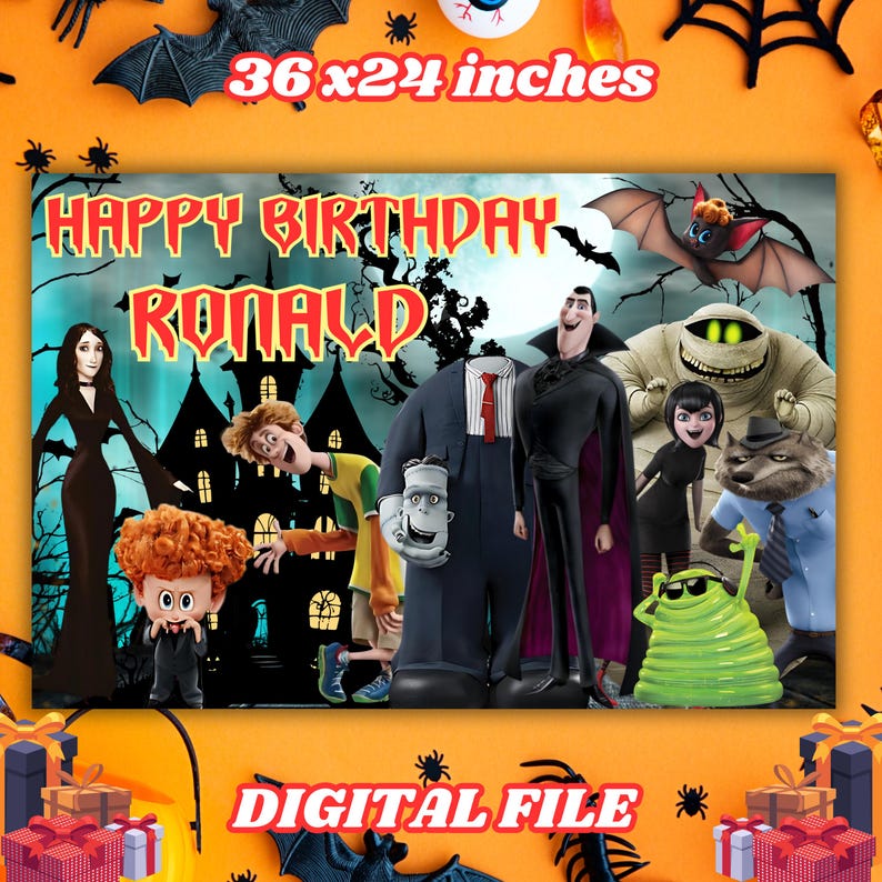 Hotel Transylvania Birthday Banner, Halloween Party Decor (digital ...