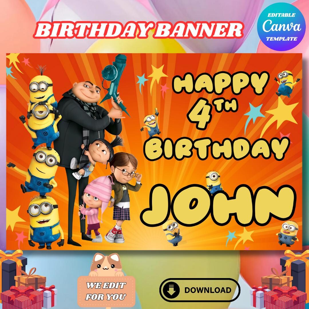 Minions Birthday Banner, Personalized Backdrop (digital Download) - Etsy