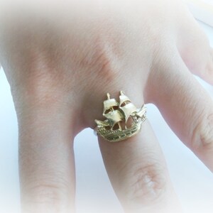 Pirate Ship Ring Nautical Sterling Silver Ring Silver and Brass Stack ...