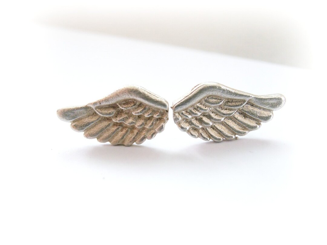 Angel Wings Stud Earrings - Tiny Angel Wing Stud - Best Friend Gift Idea - Unisex Stud Sterling ...