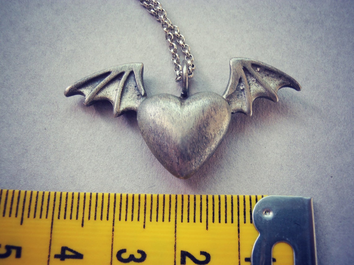 Angel Devil Heart Necklace Heart With Bat Wings Heart With - Etsy