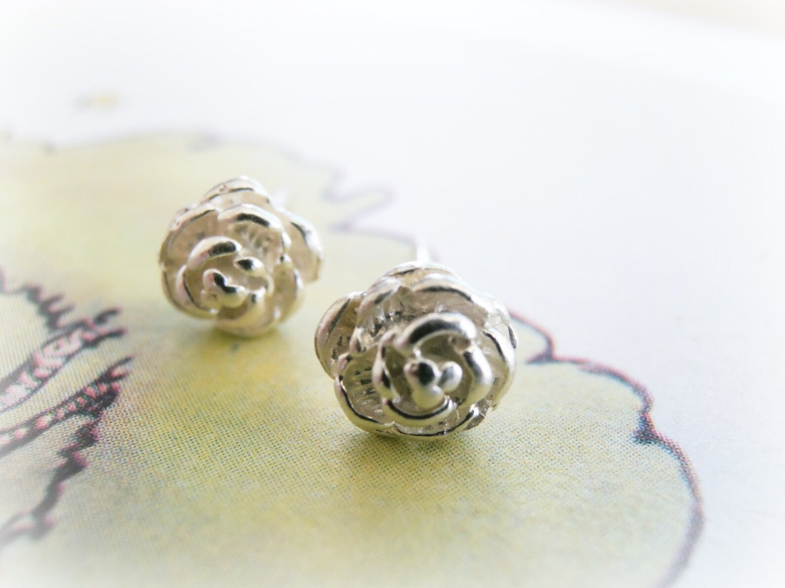 Rose Studs Sterling Silver Rose Bud Studs Rose Flower Ear | Etsy