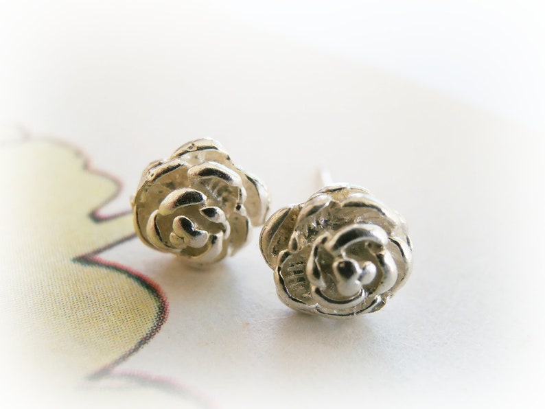 Rose Studs Sterling Silver Rose Bud Studs Rose Flower Ear | Etsy