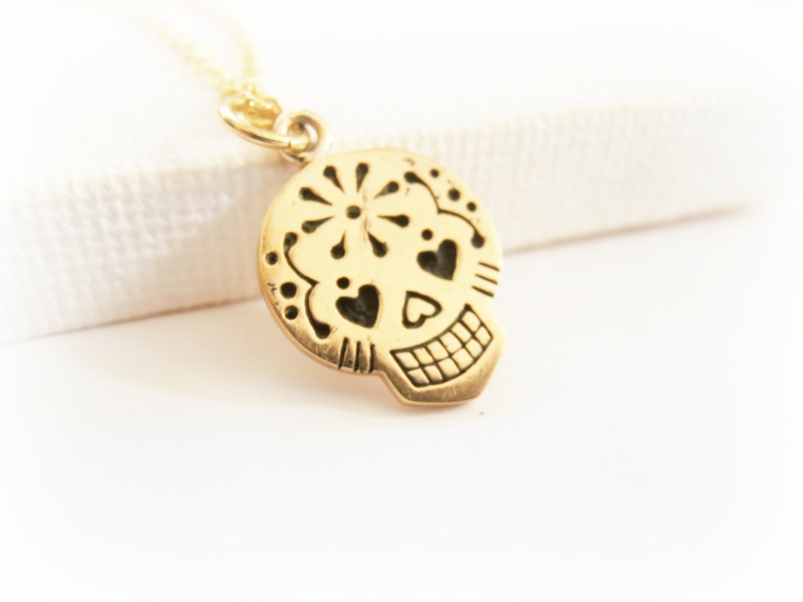 Gold Sugarskull Necklace Sugar Skull Gold Pendant Dia De | Etsy