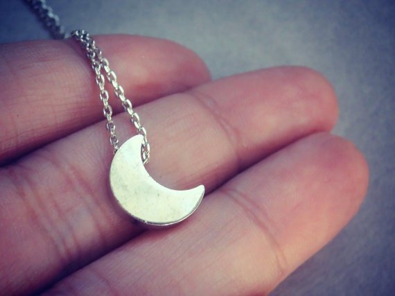 Tiny Crescent Moon Sterling Silver Necklace - Sterling Silver Crescent ...