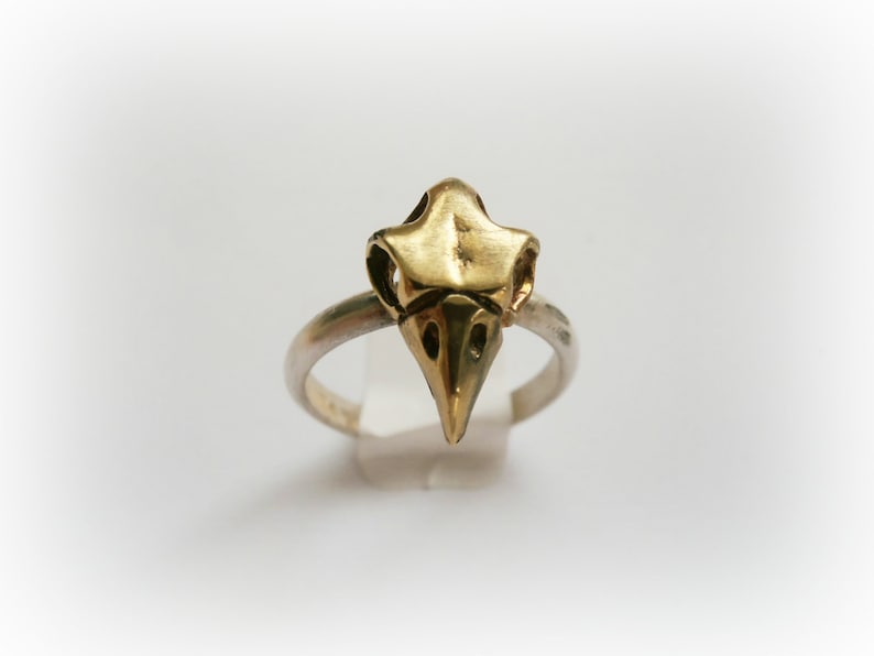 Bird Skull Ring Baby Crow Sterling Silver and Brass Animal - Etsy