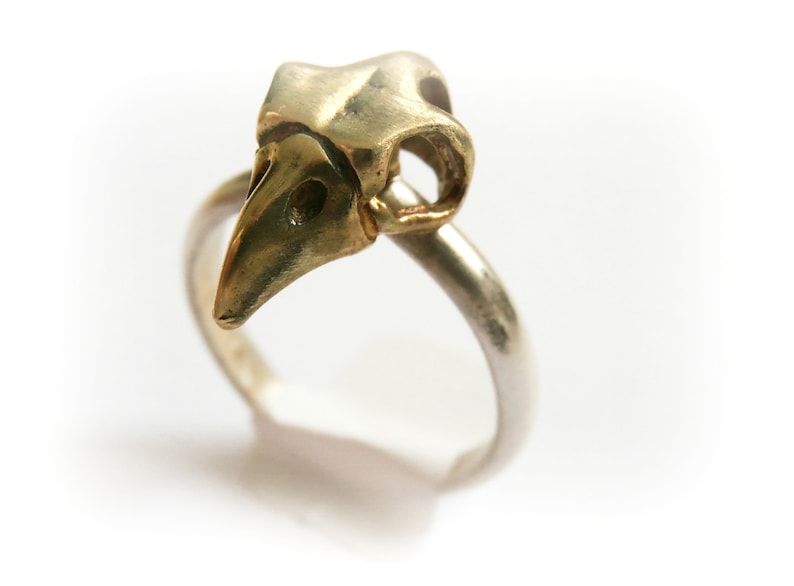 Bird Skull Ring Baby Crow Sterling Silver and Brass Animal - Etsy