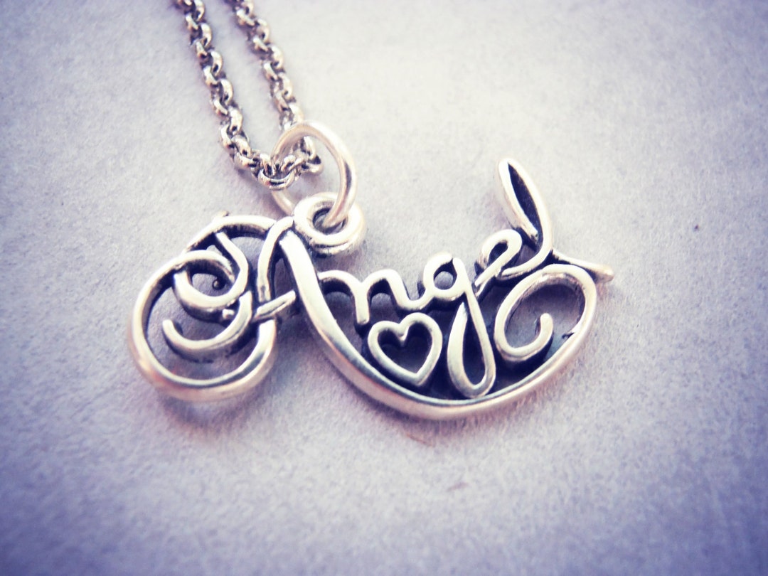 Silver Angel Necklace - Tiny Word Quote Sterling Silver - Angel Mini ...