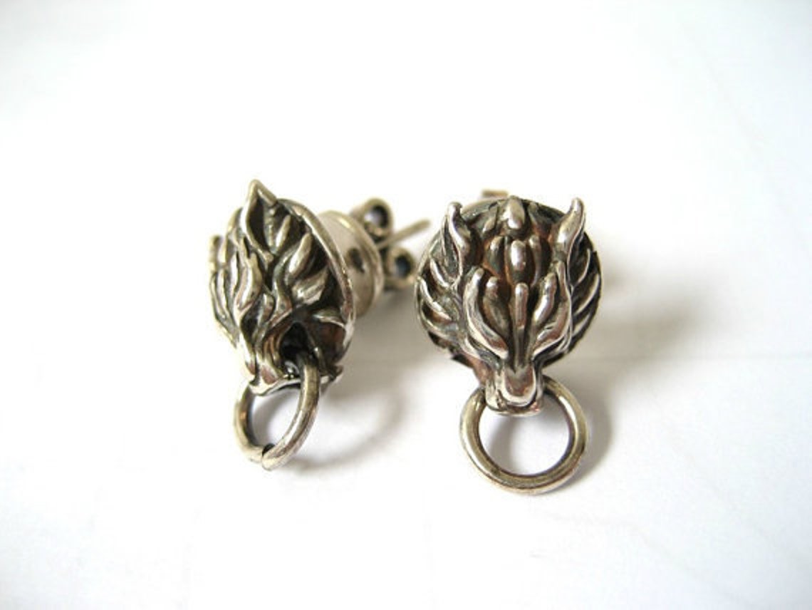 Cloud Wolf Stud Earrings in Vermeil - Fenrir Custom Order Jewelry ...