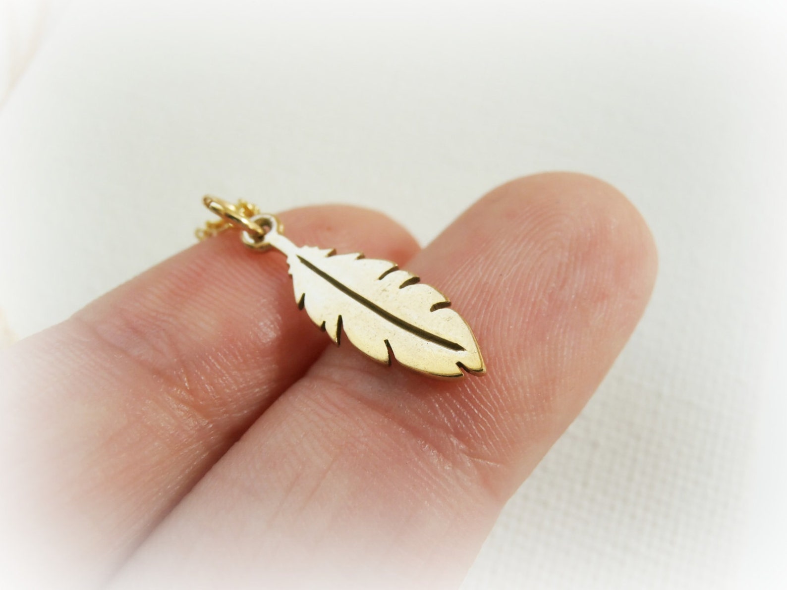 Feather Necklace Gold Feather Charm 14K Gold-filled Chain - Etsy