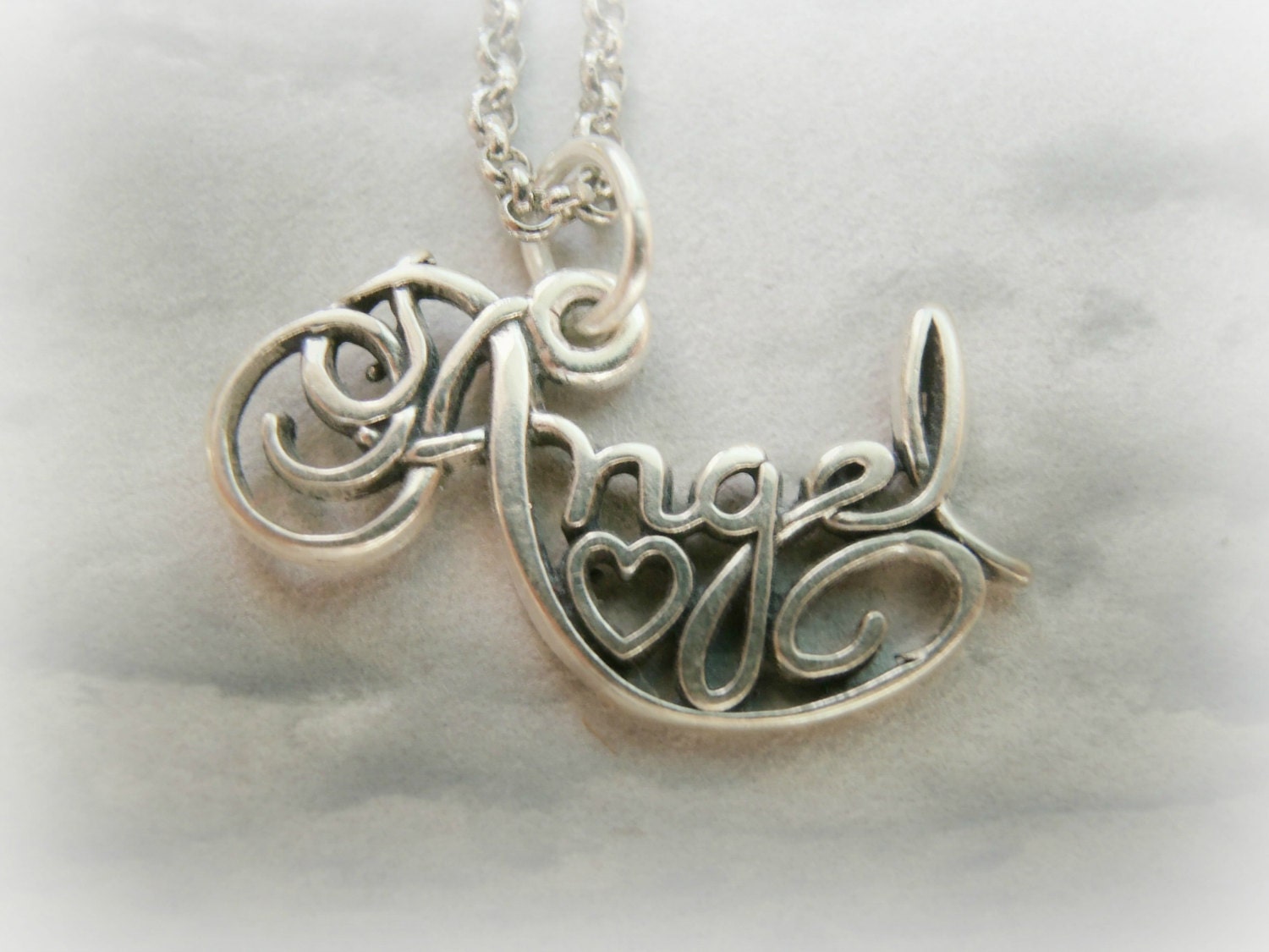 Silver Angel Necklace - Tiny Word Quote Sterling Silver - Angel Mini ...