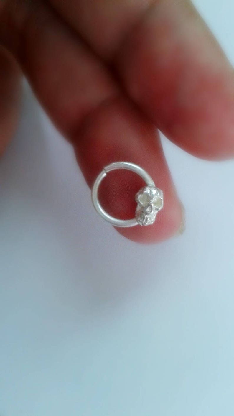 Septum Skull Ring, Septum Skull Hoop, Skull Nose Ring, Sterling Silver ...