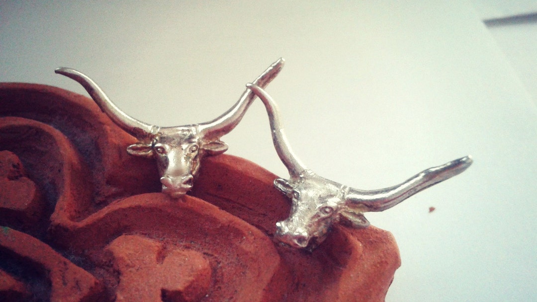 Cowboy Bull Silver Earrings - Bull Head Jewelry - Texas Sterling Silver ...
