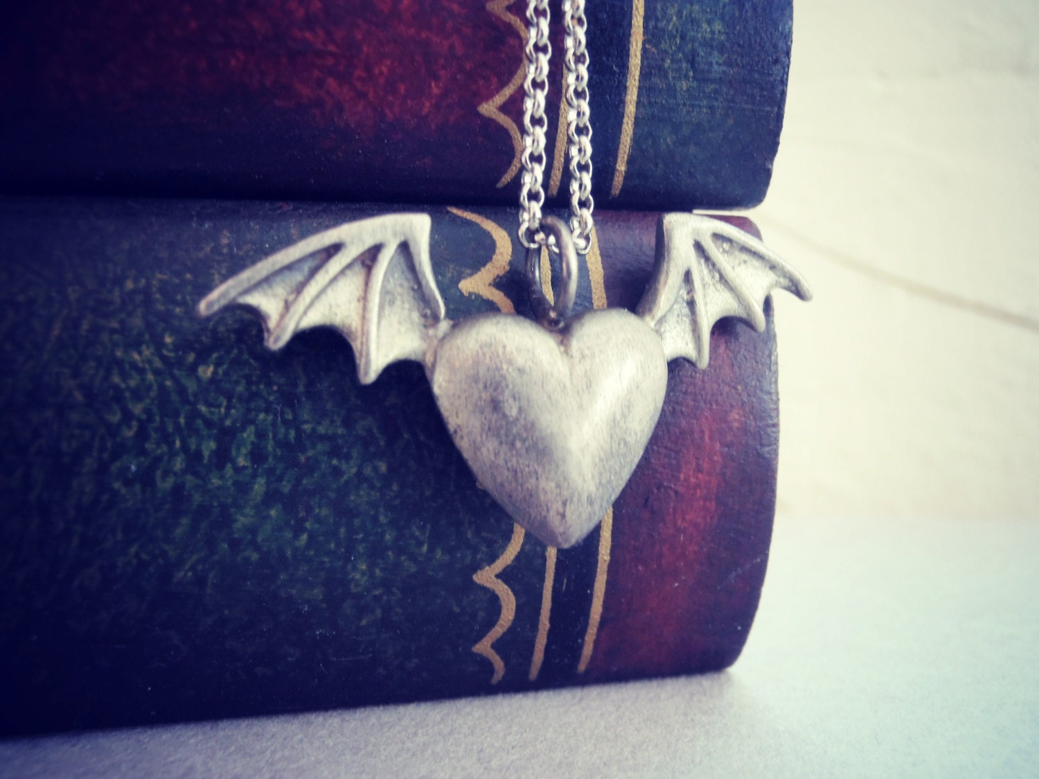 Angel Devil Heart Necklace Heart With Bat Wings Heart With | Etsy