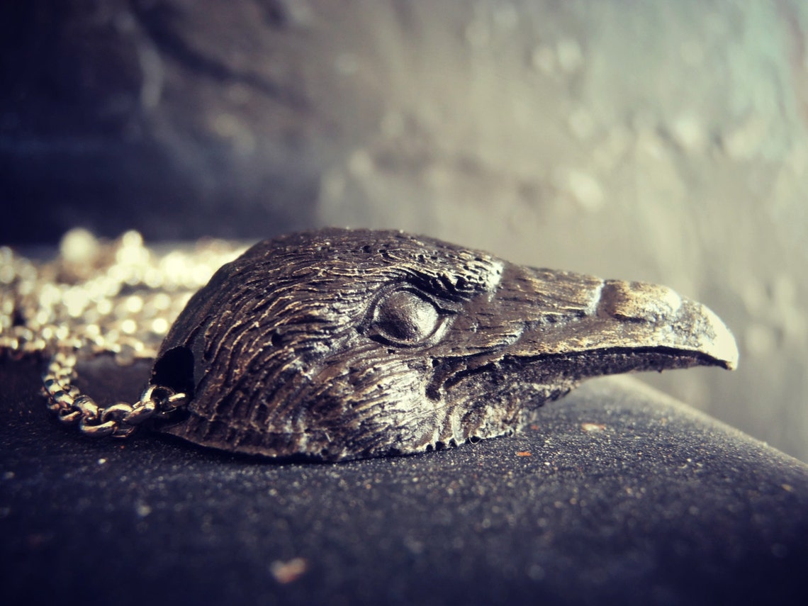 Black Raven Head Jewelry Crow Necklace Sterling Silver - Etsy