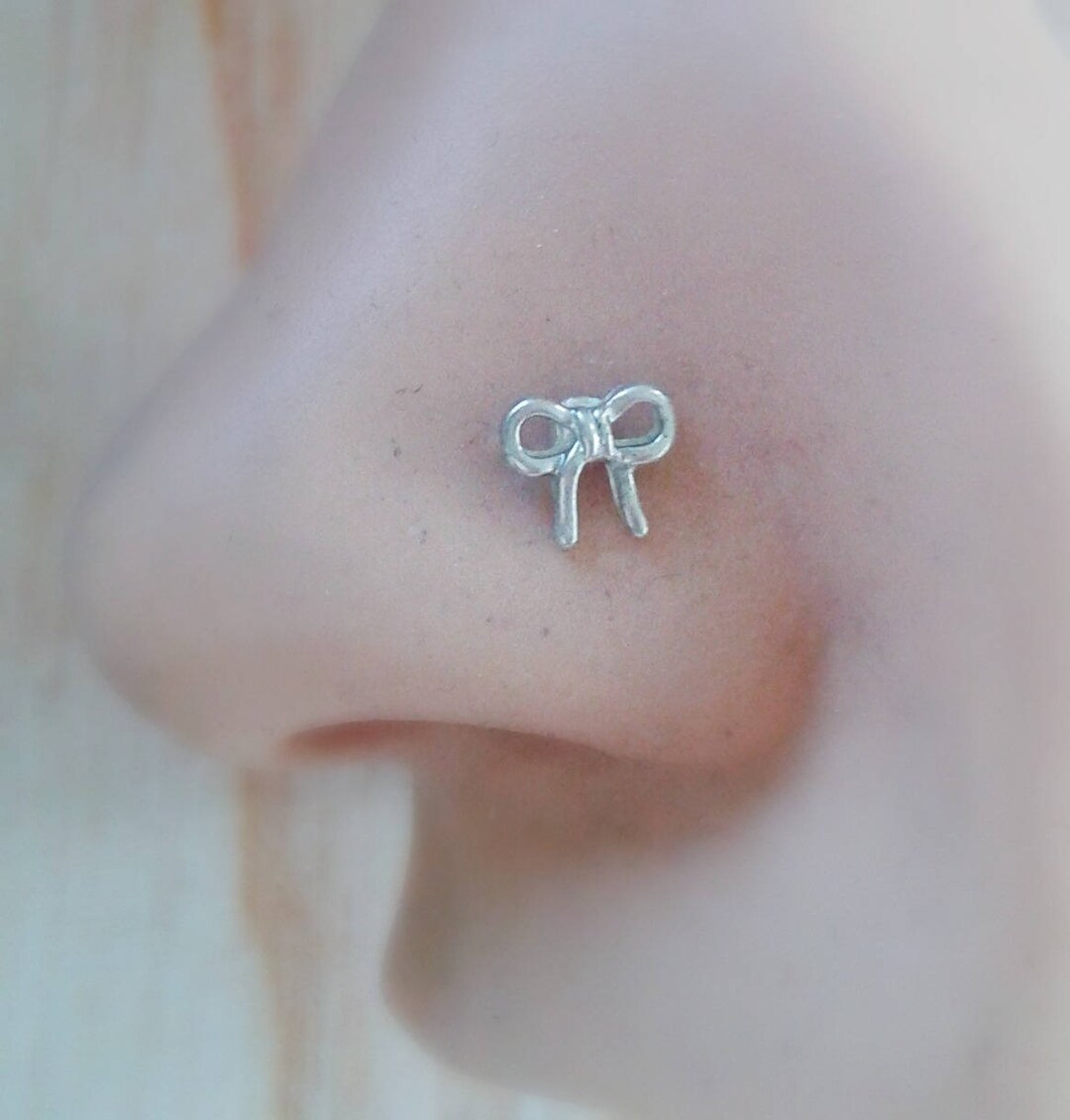 Bow Nose Stud - Tiny Bow Nose Stud - Sterling Silver Piercing - Bow ...