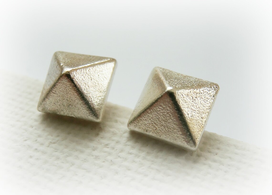 Pyramid Stud Earrings Sterling Silver Small Silver Stud - Etsy