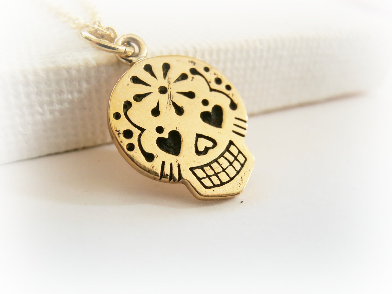 Gold Sugarskull Necklace Sugar Skull Gold Pendant Dia De | Etsy