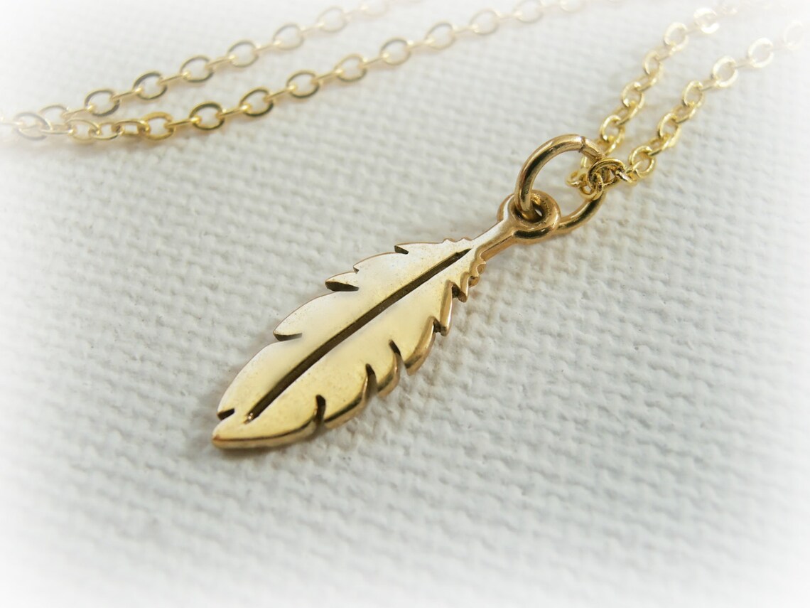 Feather Necklace Gold Feather Charm 14K Gold-filled Chain - Etsy